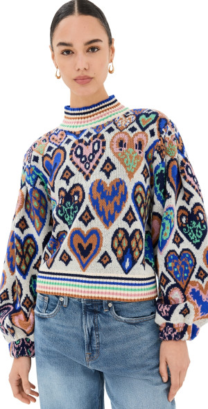 FARM Rio - Hearts Ikat Cream Knit Sweater Hearts Ikat Cream L