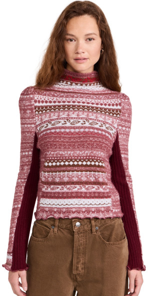 Free People - Bali Juniper Turtleneck Sweater Rhubarb Combo XS