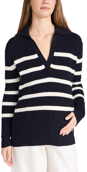 HATCH - The Hannah Sweater Navy/Ivory Stripe 1