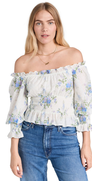 LoveShackFancy - Fifi Top Periwinkle Aqua M