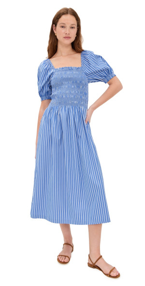 Madewell - Smocked Puff Sleeve Midi Dress Waterfall XS