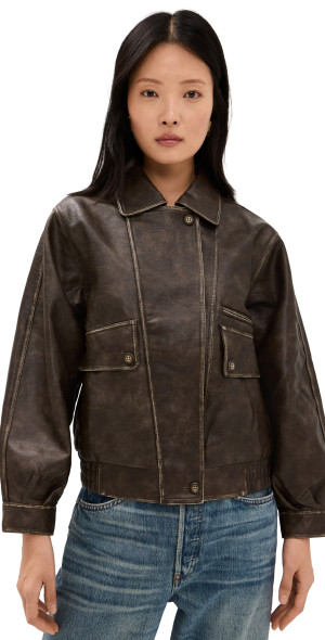 Moon River - Neck Collar Faux Leather Jacket Dark Brown L