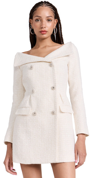 Self Portrait - Cream Metallic Boucle Mini Dress Cream 8