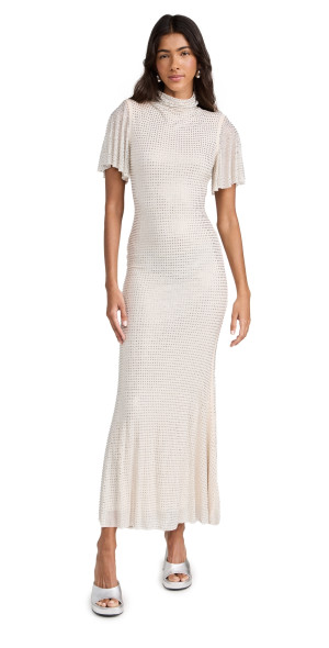 Self Portrait - Cream Rhinestone Mesh Maxi Dress White 10