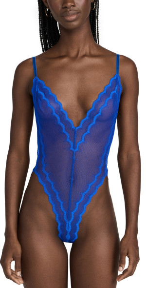 Suzy Black - Jahger Rick Rack Lace Thong Bodysuit Cobalt Blue 2X