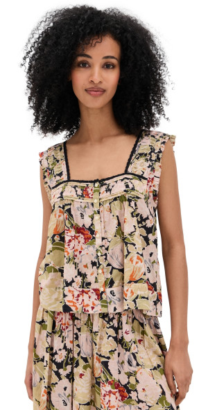 THE GREAT. - The Victorian Pleat Tank Vintage Rose Print 0