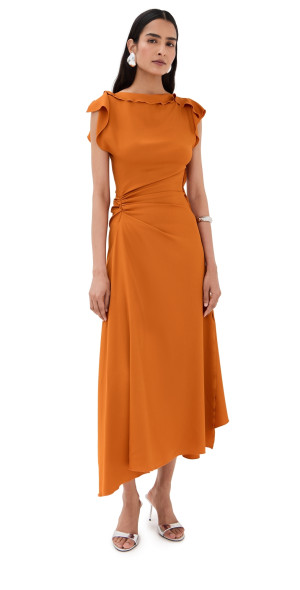 Victoria Beckham - Drape Sleeve Midi Dress Sunset Orange 14