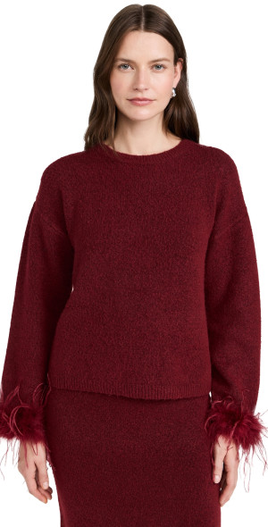 WAYF - Feather Trim Sweater Oxblood XL