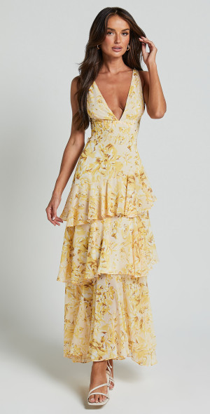 Showpo - Beryl Midi Dress - Deep V Neck Sleeveless Layered Dress in ...