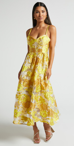 Showpo - Brailey Midi Dress - Aline Corset Detail Dress in Yellow
