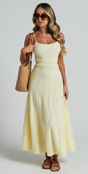 Showpo - Donissa Midi Dress - Panelled Knit Dress in Butter Yellow
