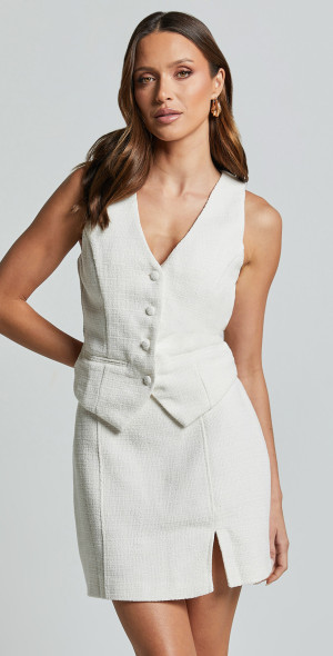 Showpo - Iggy Vest - Button Through Boucle Vest in Cream