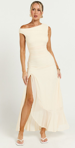 Showpo - Judee Midi Dress - One Sholder Hight Side Split Dress in Yellow