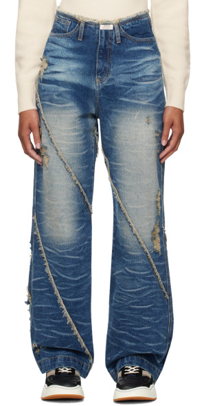 Ader Error Blue Frayed Jeans