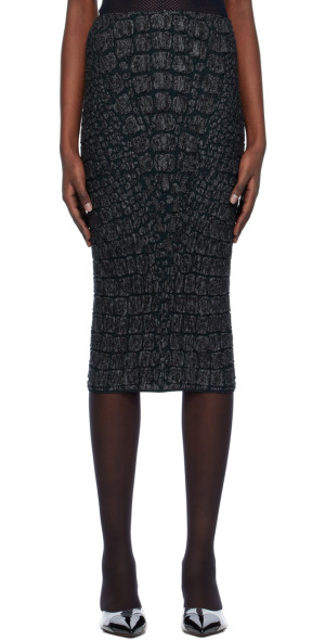 ALAÏA - Gray Croc-Effect Midi Skirt