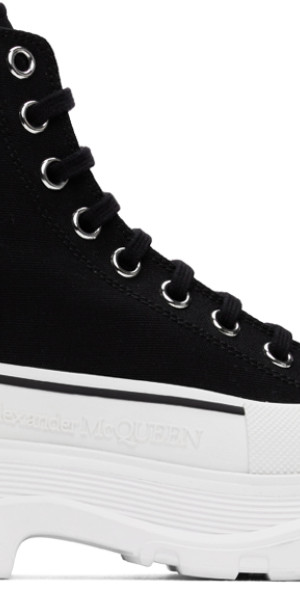 Alexander McQueen - Black Canvas Tread Slick Platform High Sneakers