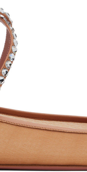 Amina Muaddi - Tan Ane Mesh Crystal Ballerina Flats