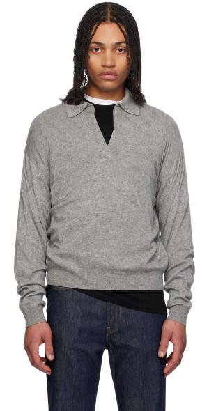 AURALEE - Gray Knit Skipper Polo