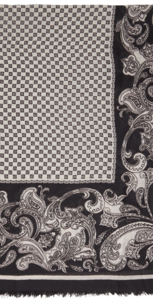 Balmain - Black & White Fringed Scarf