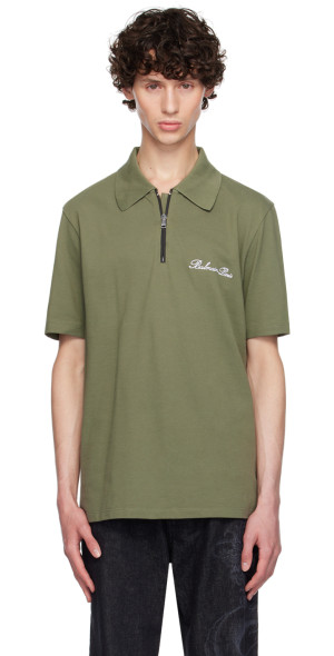 Balmain - Khaki Half-Zip Polo