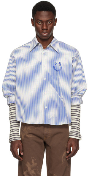 BLUEMARBLE - White & Blue Smiley Stripe Shirt