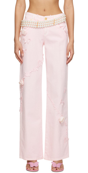 Blumarine - Pink Oversized Thorn Jeans