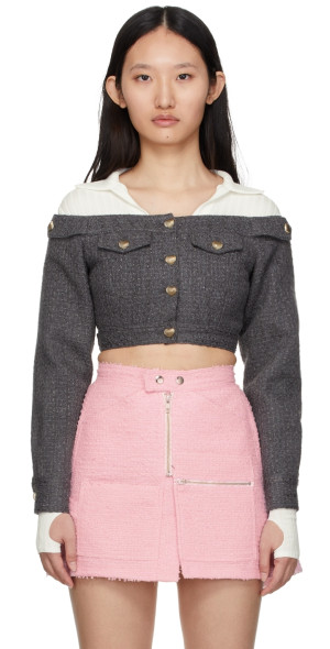 BONBOM - Grey Cropped Off Shoulder Jacket