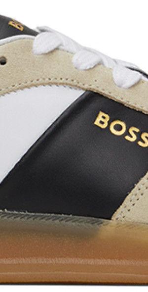 BOSS - Beige & White Leather-Suede Sneakers