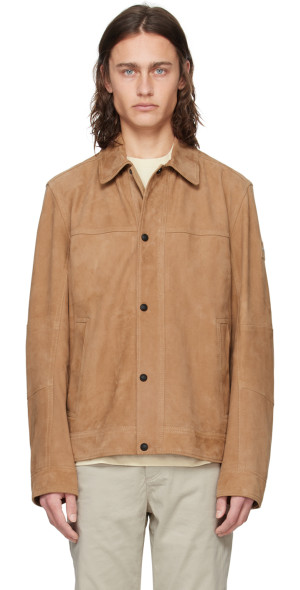 BOSS - Beige Regular-Fit Leather Jacket