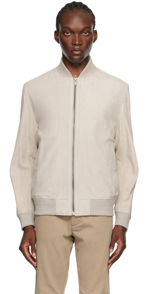 BOSS - Beige Zip Leather Jacket