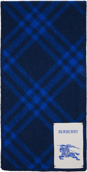 Burberry - Navy & Blue Check Wool Scarf