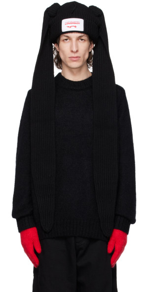 Charles Jeffrey LOVERBOY - Black Extra Long Rabbit Ears Beanie