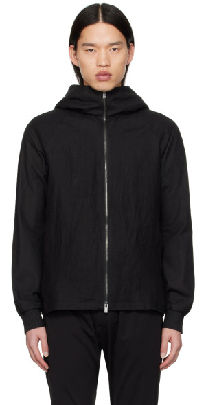 DEVOA - Black Hooded Leather Jacket