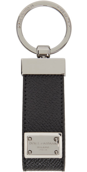 Dolce & Gabbana - Black Calfskin Logo Tag Keychain