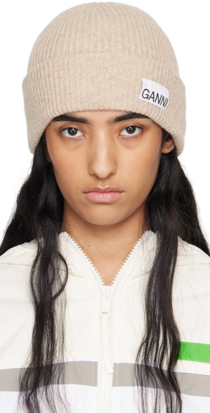 GANNI - Beige Fitted Wool Rib Knit Beanie