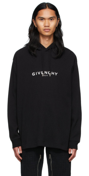 Givenchy - Black Reversed Logo Waffle Hoodie