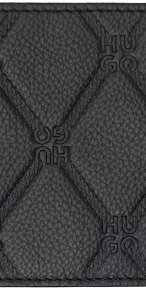 Hugo - Black Leather Stacked Logo Chain Pattern Wallet