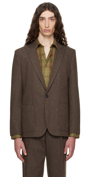 Hugo - Brown Extra-Slim-Fit Herringbone Blazer