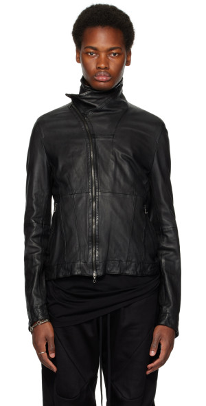 Julius - Black Offset Zip Leather Jacket