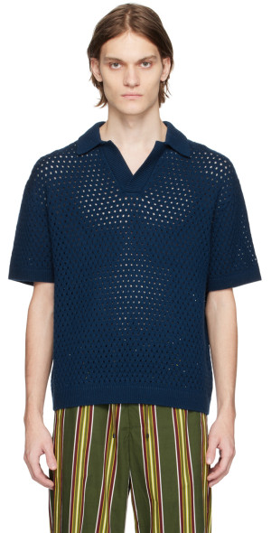 King & Tuckfield - Navy Textured Open Placket Polo