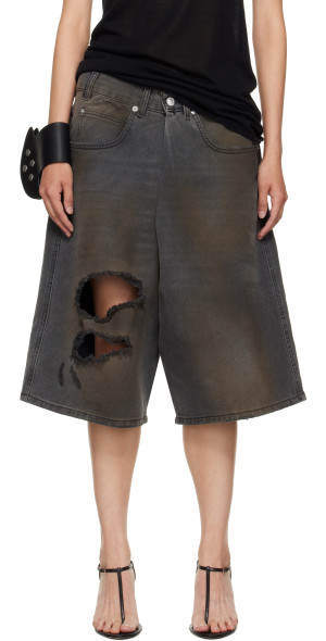 LU'U DAN - Gray Kriss Kross Denim Shorts