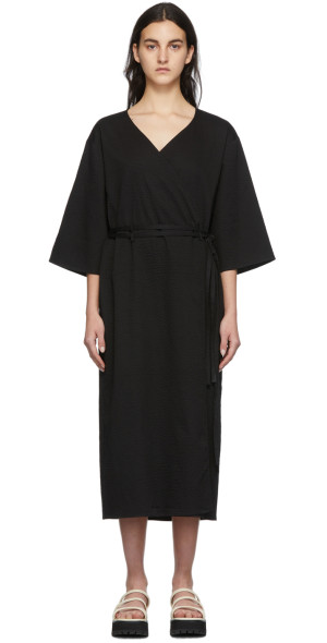 Missing You Already - Black Cloqué Wrapped Dress