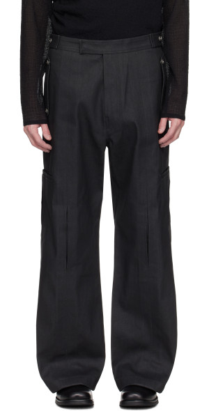 Omar Afridi - Black Carol Coated Denim Cargo Pants