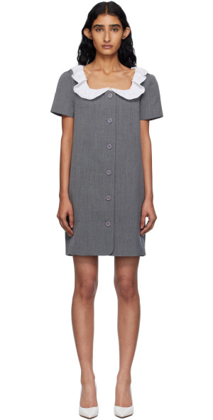 Pushbutton - Gray Frilled Neck Minidress