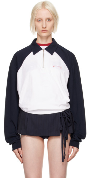 Pushbutton - White Color Block Half-Zip Polo