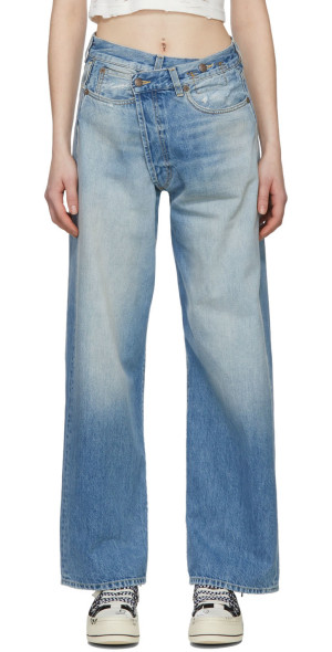 R13 - Blue Wide-Leg Cross Over Jeans
