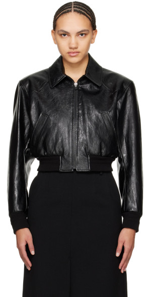 Recto - Black Lyon Faux-Leather Bomber Jacket