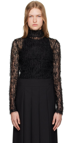 Róhe - Black Textured Sheer Turtleneck