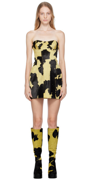 Sinead Gorey - Black & Yellow Printed Leather Minidress