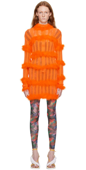 Sinead Gorey - Orange Hole Punch Faux-Fur Minidress